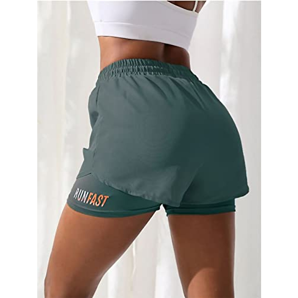 YOAKUKA Women's 2 in 1 Workout Shorts Gym Workout Yoga Running Biker Tennis Skirts Clothes Summer Green