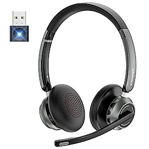 KONNAO Wireless Headset with AI Noise Cancelling Microphone, V5.3 Wireless Headphones with USB Dongle & Mic Mute for Computer/Laptop/PC/iPhone/Android/Cell Phones/Zoom/Ms Teams/Skype