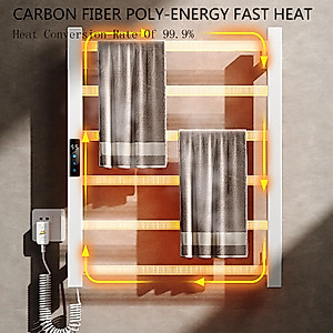 SWHC Electric Towel Warmer for Bathroom, White Heated Towel Rack 120W Towel Warmer Rack Wall Mounted Aluminum Electric Towel Drying Rack Digital Display Touch Control, 45-70℃, 1-24H