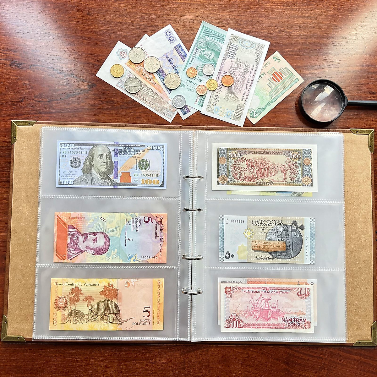 Ettonsun 120 Pockets Currency Paper Money Collection Book Album Dollar Bill Holder Sleeves for Collectors Currency Banknote Stamp Collecting Supplies