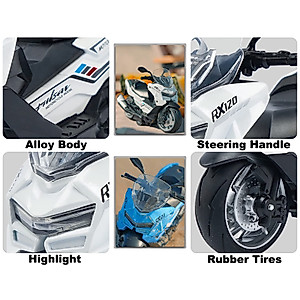 Gilumza Pull Back Motorcycle Toys, Moto Gift with Music Lighting, Pedal Motorcycles Toy for Boys Kids Age 3-12 Year Old (White)