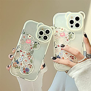 Aitipy Compatible with iPhone 12 Case, Cute Flowers Floral Bear Cover with Lovely Wrist Strap Bracelet Chain for Girls Women, Clear Kawaii Camera Protection Pretty Trendy Phone Skin