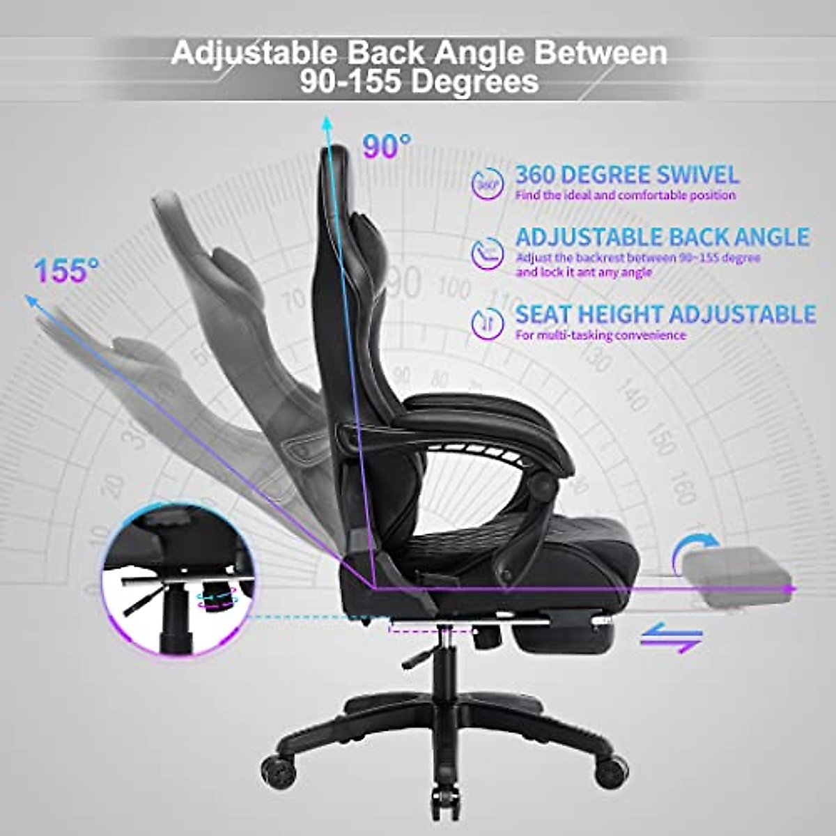 Blue Whale Massage Gaming Chair for Adults, 350LBS Office Chair with Retractable Footrest, Adjustable Armrest, Classic PU Leather Big and Tall Ergonomic Computer Chair