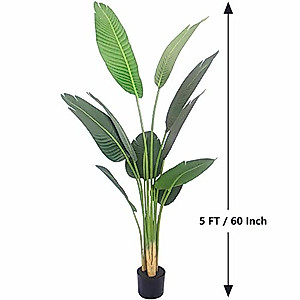 Softflame 5ft Bird of Paradise Palm Artificial Tree, Tropical Plants in Pot, Real Touch Technology, Artificial Plant with 3 Trunks, Perfect for Home Office Indoor Decoration