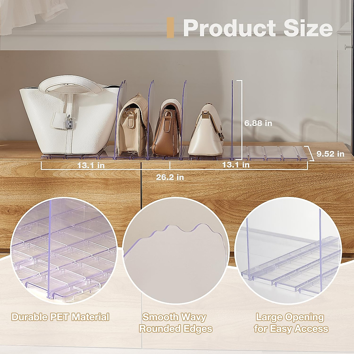 BESHOOME 7 PCS Acrylic Shelft Dividers for Closet Organization,Adjustable Clear Purse Organizer for Closet,Handbag Shelf Dividers, Clear Bookshelf Separator Dividers in Bedroom,Office