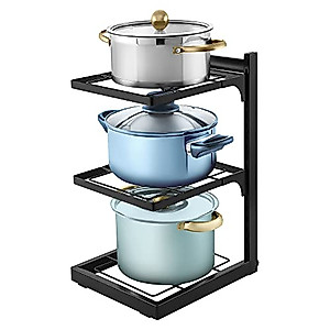 KES Pots and Pans Organizer Adjustable Pot Rack Metal Pan Holder, Heavy Duty Cookware Organizer Pot Rack Organizer Pot Storage Matte Black, KUR510-BK