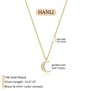 HANLI 14K Gold Plated Moon and Star Necklace for Women - Dainty Gold Jewelry for Women