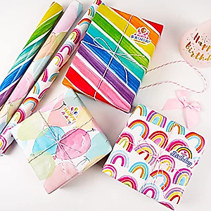 Gift Wrapping Paper Rolls, Pink Colorful Wrapping Paper Rolls Birthday Girls Women, Rainbow Balloon Wrapping Paper Bundle Rolls for Birthday Bridal Baby Shower Wedding, 3 Rolls-17x118inch Per Roll