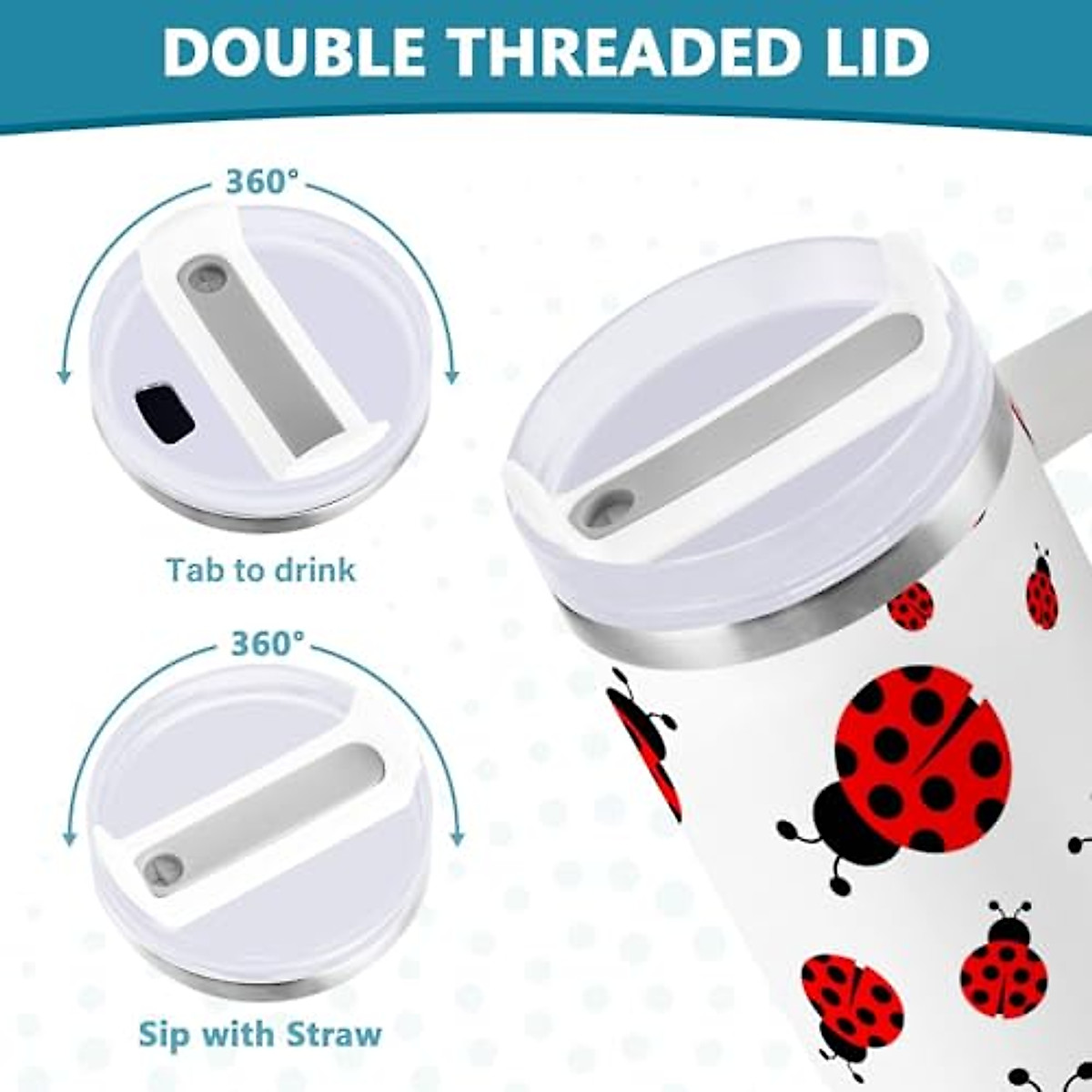 ARGTILDN 40 oz Tumbler Cute Red Ladybugs Insulated Travel Mug with Handle and Straw Lid Stainless Steel Vacuum Coffee Cup Tea Beverage Container Water Bottles for Car Sports office