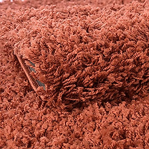 Rugs.com - Über Cozy Solid Shag Collection Rug – 5 Ft Round Terracotta Shag Rug Perfect for Kitchens, Dining Rooms