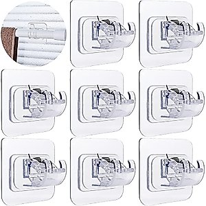 BARAFAT 8 Pieces Self Adhesive Curtain Rod Bracket, No Drill Drapery Hooks Holder, Plastic Easy Sticky Curtain Rod Hooks for Kitchen, Bathroom, Hotel (Transparent Color)