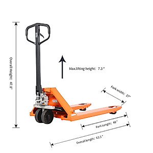 Tory Carrier Pallet Jack Hand Truck Manual Pallet Jacks 5500-Lb. Capacity, 27 x 48 Forks Standard Duty, Rubber Handle, PU Wheels
