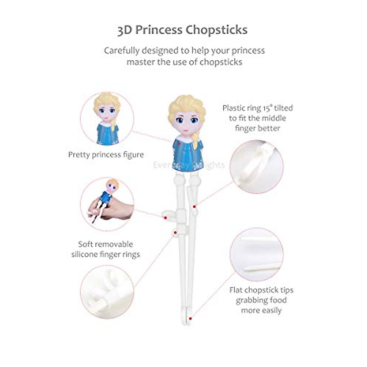 Frozen Queen Elsa Kids Children Spoon Training Chopsticks Flatware Utensil Cutlery Dinnerware Tableware Set with Case, 3 pieces