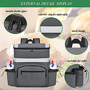 ZFZGFRCS Food Delivery Backpack Pizza Delivery Bag Insulated Delivery Bag with Cup Holders, Delivery Backpack with Support Boards for Bike Delivery, Food Delivery Bag for Carry HOT/COLD (Gray)