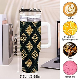 FOCIUZTA Vintage Gold Diamond Pattern Tumbler with lid, Travel Coffee Cup, Ideal for Easter, Gaming Enthusiast, Mother Day, and birthday gifts