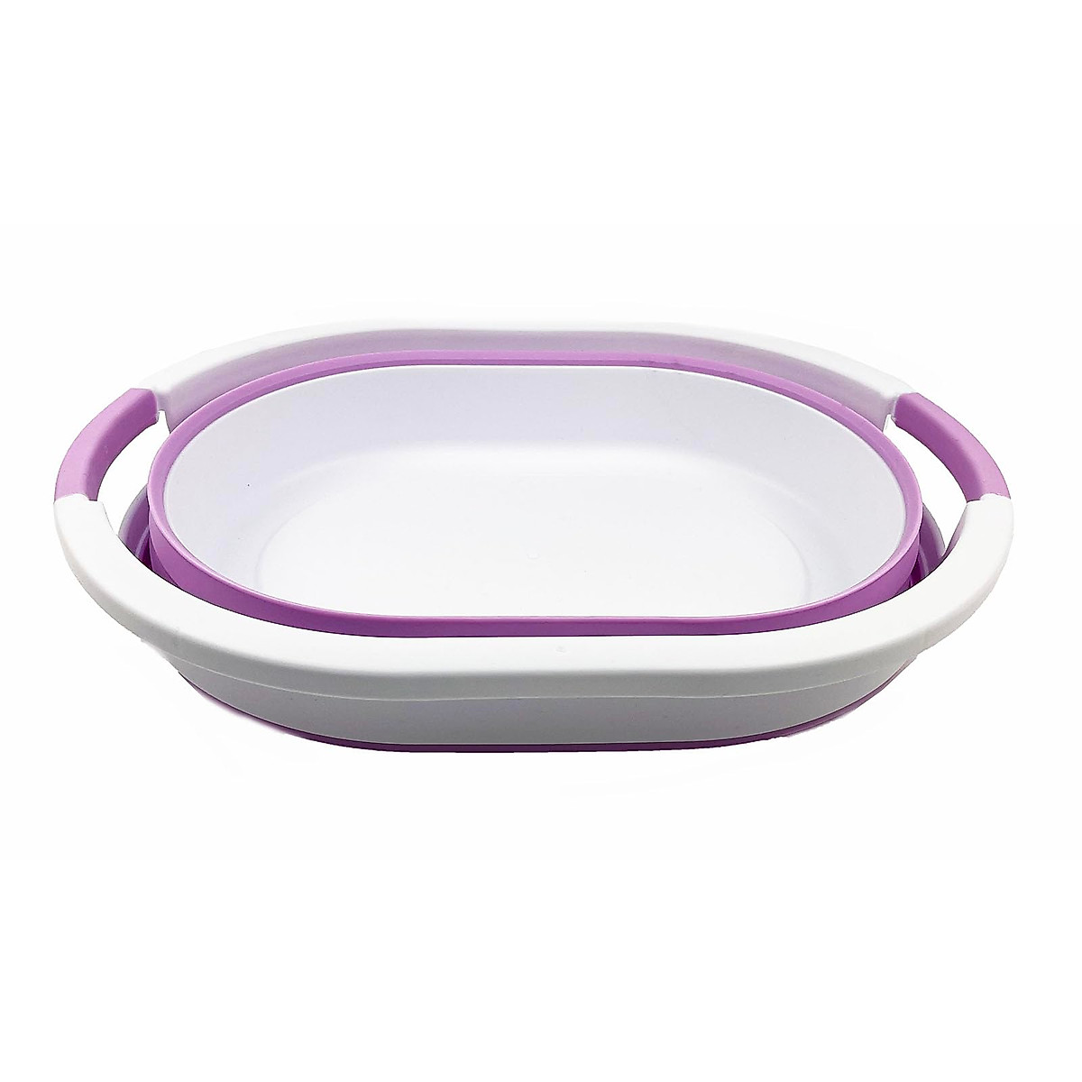 SAMMART 23L (6 gallon) Collapsible Plastic Laundry Basket - Foldable Pop Up Storage Container/Organizer - Portable Washing Tub - Space Saving Hamper/Basket (1, White/Pale Purple)