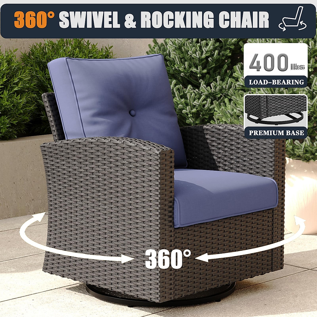 KHOLH Patio Furniture Set with Fire Pit Table, 15 Pieces Outdoor All-Weather Wicker Conversation Sectional Chair Sofa Set with 4 Swivel Chairs