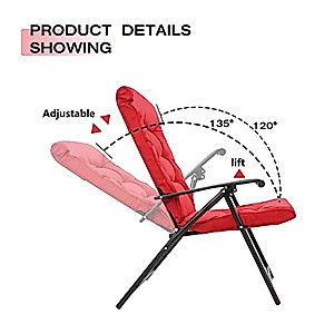 SUNCROWN 3-Piece Outdoor Furniture Patio Padded Folding Chair Set Patio Bistro Set Foldable Adjustable Reclining Lounge Chair with Coffee Table, Red