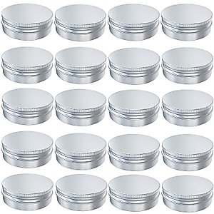 20 Pcs 2 Ounce Aluminum Tin Jar, 60 ML Refillable Tin Container, with Screw Lid, for Storing Spices, Candies, Candles, Silver