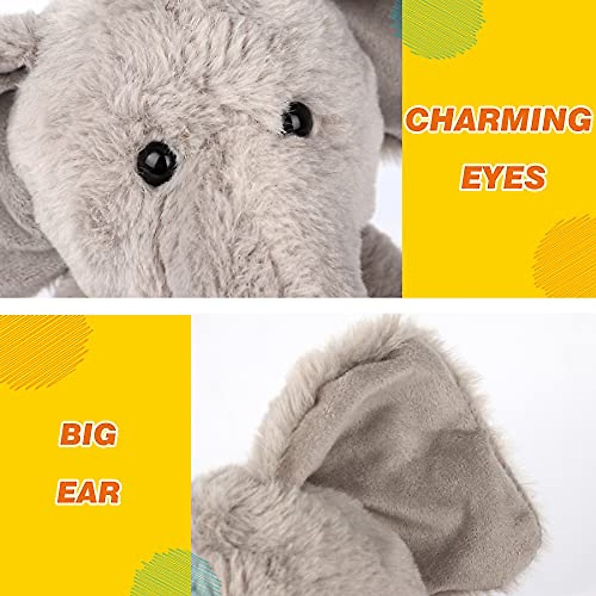 Easfan Elephant Stuffed Animal Adorable Cuddly Soft Plush Toy Adorable Room Decoration Elephant Stuff Birthday Holiday for Kids Boys Girls Gray, 10''