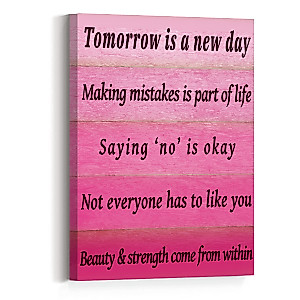 JANLAN Tomorrow Is a New Day Wall Art,Pink Wall Decor for Bedroom,Inspirational Canvas Wall Art for Women,Teen Girl Room Wall Decor,Motivational Wall Art for Home Office Wall Decor