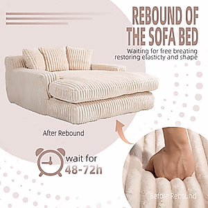 Anwick Oversized Chaise Lounge Chair Indoor, Corduroy Sleeper Loveseat Sofa with 3 Pillows and Armrest for Living Room Office, Double Cushion, No Assembly (Beige)