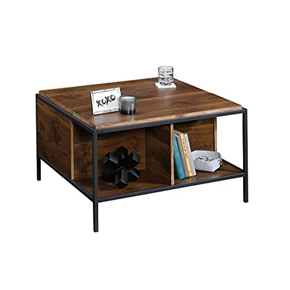 Sauder Nova Loft Coffee Table, L: 33.07" x W: 32.28" x H: 19.09", Grand Walnut Finish