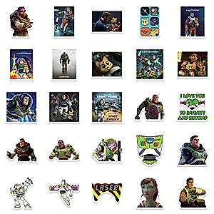 50 Pcs Buzz Lightyear Stickers for Water Bottle Waterproof Vinyl Cute Anime Movie Decals for Kids Laptop Tablet Scrapbook Binders Luggage Skateboard Educational School Reward Supplies