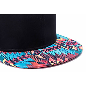 Quanhaigou Fashion Wavy Grain Print Cotton Adjustable Snapback Hats Unisex Hip-Hop Flat Bill Baseball Cap