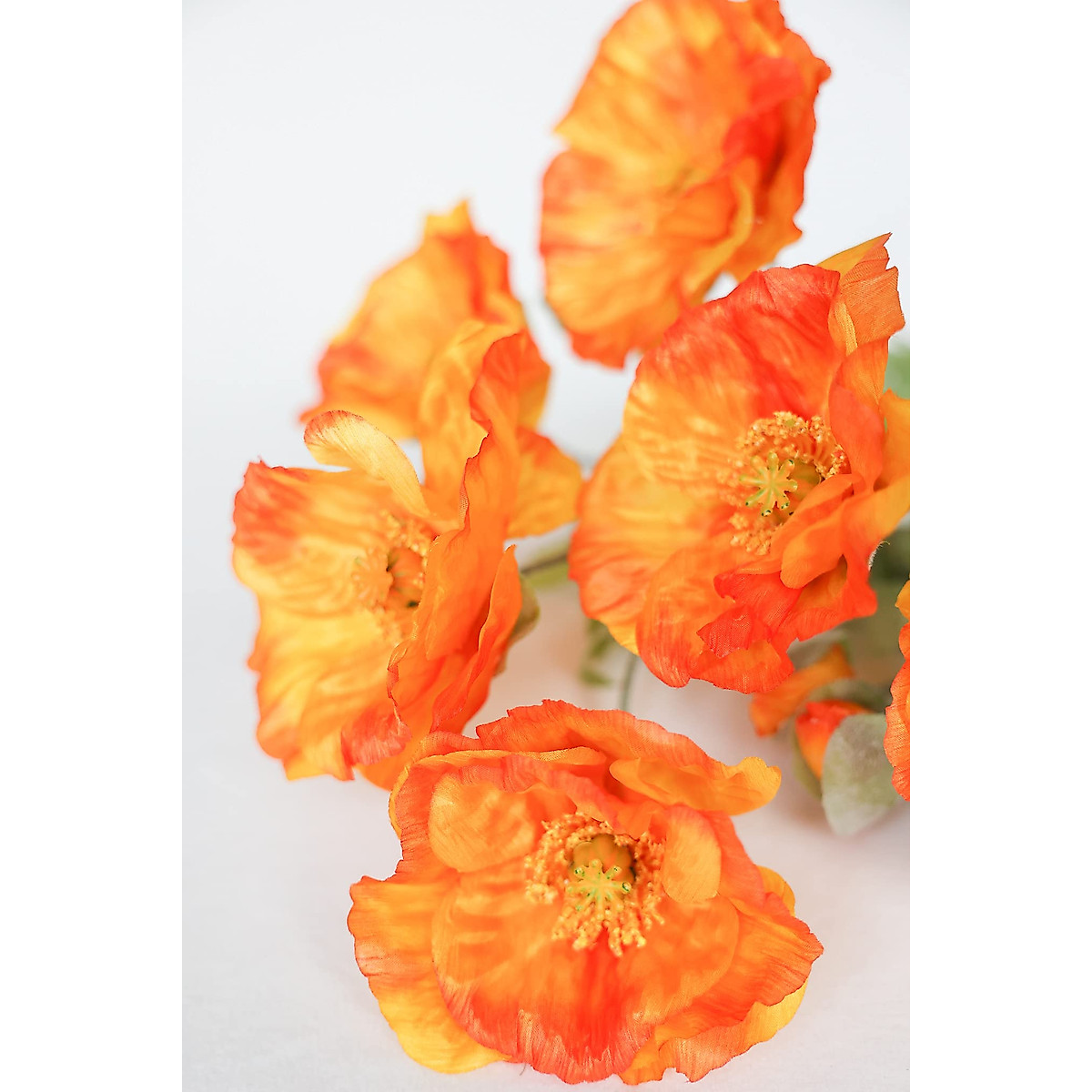 Artificial Fake Poppies | Beautiful Wedding, Home, Garden & Party Decorations | Gift Idea | 6 Wild, Vibrant Flower Stems, Handcrafted Flowers Designed by Florists (Orange)