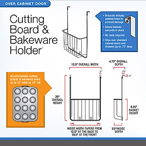 Spectrum Diversified Ashley Board & Bakeware Holder No-Installation Cupboard Cookie Sheet, Cutting Board Organizer for Cabinet, Baking Accessory Storage, Large, Satin Nickel