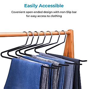JS HANGER Non Slip Pants Hangers 10 Pack Open Ended Easy Slid Slacks Hangers, Durable Anti-Rust Space Saving Metal Jeans Hangers, Chrome and Black Friction