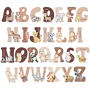 Hoteam Animal Alphabet Wall Decals Boho ABC Stickers Large Wall Letters Decor for 26 English ABC Wall Stickers for Kids Featuring Cute Watercolor Animals Wall Peel and Stick for Kids Nursery Classroom
