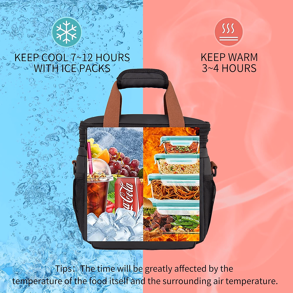 LOKASS Insulated Lunch Bag For Men Work, 16L, PU Coating Tactical Lunch Box for Adults/Women, Dual Compartment Reusable Waterproof Leakproof Lunchbag with Shoulder Strap, Cooler Bag, Black, Large