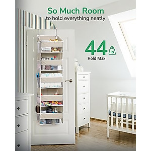 ULG 1-Pack Over Door Organizer with 5 Large Pockets 10 Mesh Side Pockets, 44 lbs Weight Capacity Hanging Storage Organizer with Clear Window for Bedroom Bathroom Kitchen, RV, Camper, Beige