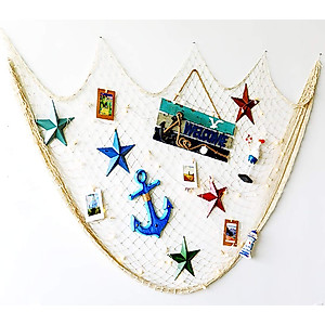 OJYUDD Fishing Net Decor, Fishnet Decor, Mediterranean Style Photographing Decoration, Natural Fish Net, Fish Net Party Accessory and Wall Table Decor (Creamy White)