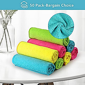 HOMEXCEL Microfiber Cleaning Cloth,50Pack Cleaning Rag,Cleaning Towels with 4 Color Assorted,11.5"X11.5"(Green/Blue/Yellow/Pink)