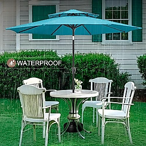 FLAME&SHADE 9 ft Double Top Outdoor Market Patio Table Umbrella with Tilt, Aqua Blue