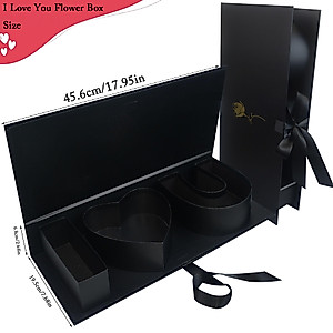 Valentines Day Flower Gift Box: "i Heart U" Letter Large Flower Boxes with Ribbon for Christmas, Wedding Party, Mothers Birthday Love Favors, Bridal Shower Chocolate Packaging, Rose Bouquet Present (black)