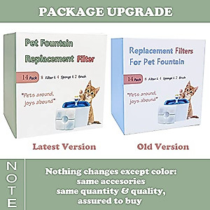 Aroundu Cat Fountain Filter Replacement 14 Packs for 84oz/2.5L Suqare Fountain 8 Filter 2 Brush 4 Sponge Included