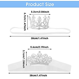 Abeillo 2 Pieces Baby Crown Baby Crystal Princess Tiaras Newborn Photography Props Children Headband Infant Elastic Hair Band Crown for Baby Girl Birthday Party (Silver)
