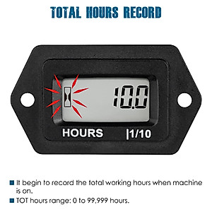 Runleader Digital Hours Counter,AC/DC 5V to 277V for Garden Tractor Generator Scooter Club Car Forklift Leaf Trimmer etc.
