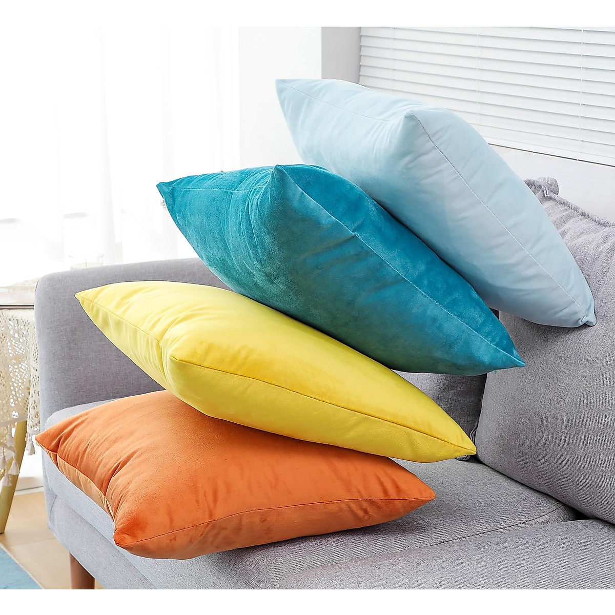 Mercijzyasang 4PCS Velvet Throw Pillow Covers 18x18 Decorative Solid Velvet Soft Square Pillow Cover Couch Pillow Case Pillowcase for Sofa Patio Cushions Living Room Bed Bedding, Orange mix4