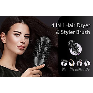 One-Step Blow Dryer Brush & Volumizer Styler, Hot Air Hair Dryer Brush Straightener Brush with Negative Ion Anti-frizz Ceramic Titanium Barrel for Drying, Straightening, Curling, Salon