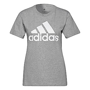 adidas Women's Essentials Logo Tee, Medium Grey Heather/White, Large