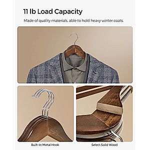 SONGMICS Velvet Wooden Hangers, Set of 20 Wooden Hangers with Velvet Surface, Non-Slip Coat Hangers with Shoulder Grooves, Pants Bar, 360° Swivel Hook, for Jackets Shirts, Dark Walnut UCRW012V02