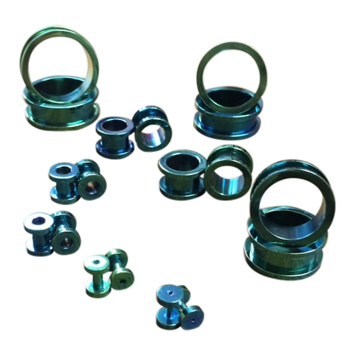 Lobal Domination Pair of Green Titanium Ion Plated Screw Fit Tunnels Plugs Earlets Gauges (9/16" (14mm))