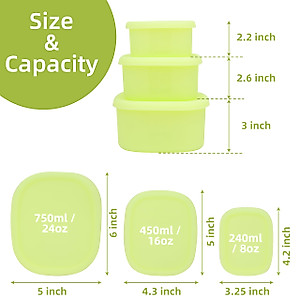 Viotiin Silicone Food Storage Containers with Airtight Lids, Set of 6, 8oz + 16oz + 24oz, Nesting Meal Prep Container for Lunch, Leftovers, Fruits, Dishwasher & Microwave & Freezer Safe, Green + Blue