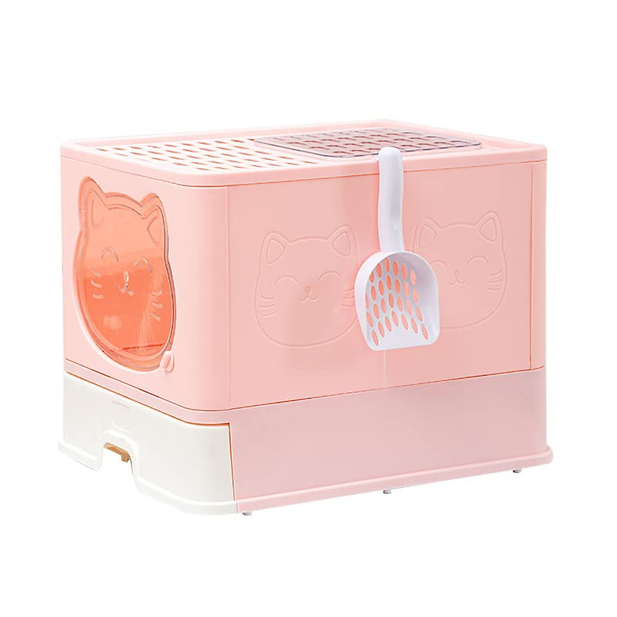 Meikuler Cat Litter Box Large Litter Pan for Cats Foldable Litter Boxes Comes with Cat Litter Scoop (UPG-Pink)
