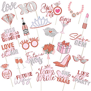 26 Pieces Bridal Shower Wedding Photo Booth Props Bachelorette Photo Props Rose Gold Pink Future Wife Party Decorations for Bridal Shower Out Hen Party Gift Accessories